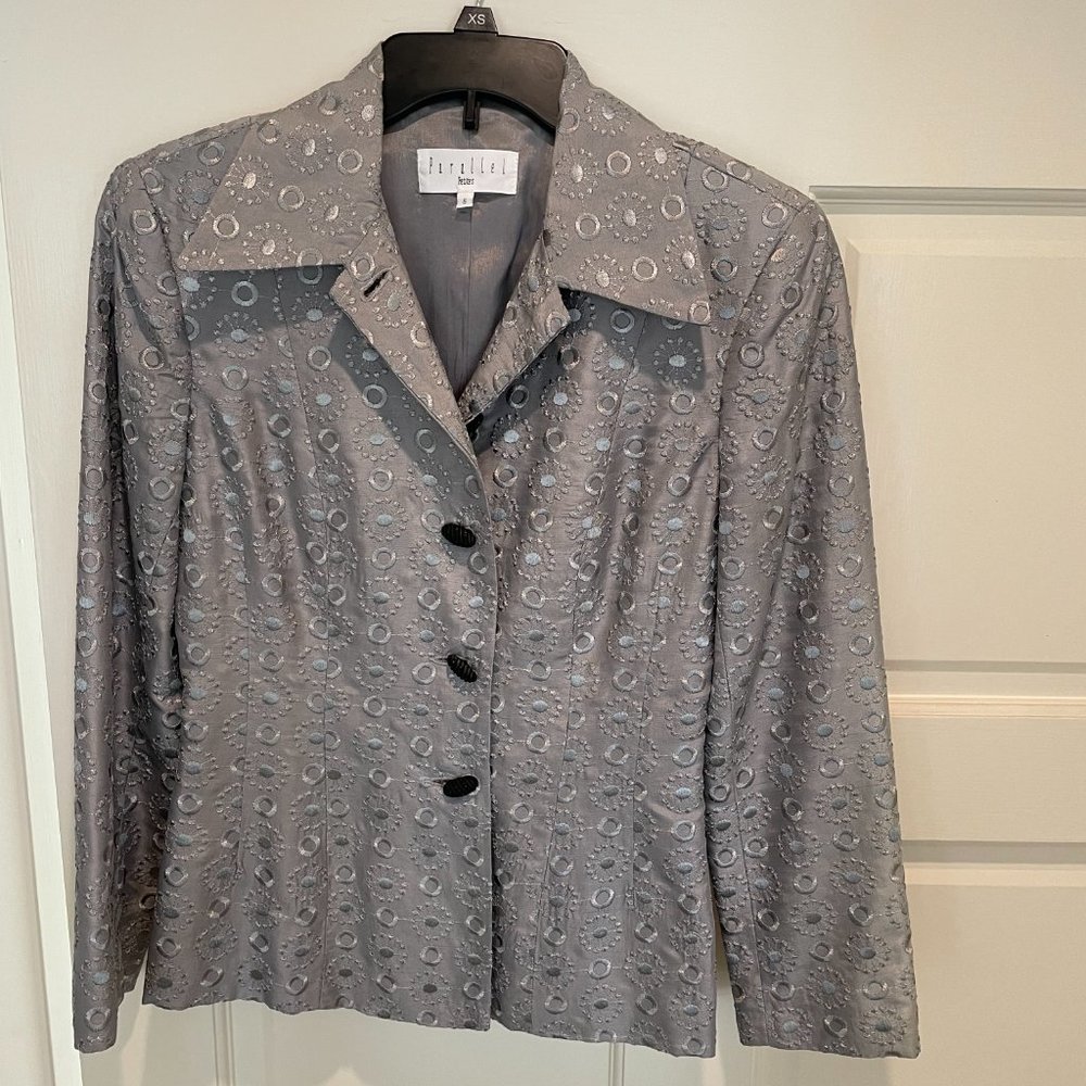 Parallel Silver Silk Jacket, With Stitch Pattern, Fan… - Gem